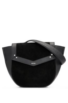 BOSS - Saddle bag in grained leather and suede - Black