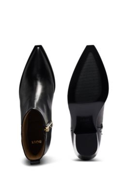 BOSS - Leather boots with Cuban heel and pointed toe - Black