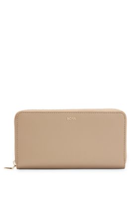BOSS - Faux-leather zip-up wallet with logo lettering - Beige