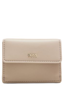 BOSS - Faux-leather card holder with zipped coin pocket - Beige