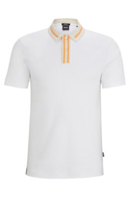 BOSS - Polo slim fit de algodón mercerizado con rayas en contraste - Blanco