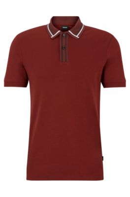 BOSS - Mercerized-cotton slim-fit polo shirt with contrast stripes ...