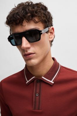 BOSS - Mercerized-cotton slim-fit polo shirt with contrast stripes ...