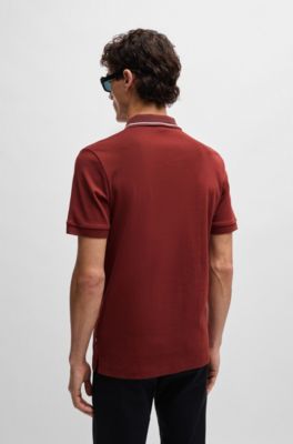 BOSS - Mercerized-cotton slim-fit polo shirt with contrast stripes ...