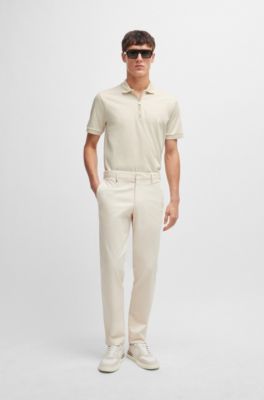 BOSS - Mercerized-cotton slim-fit polo shirt with zip neck - White