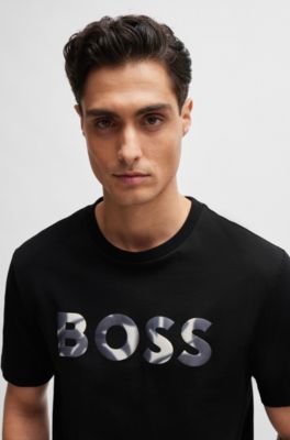 BOSS - Cotton-jersey T-shirt with digital-print logo - Black