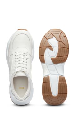 BOSS - Leather trainers with chunky profile and gold-tone logo - White