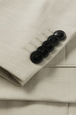 HUGO - Regular-fit suit in patterned linen-look cloth