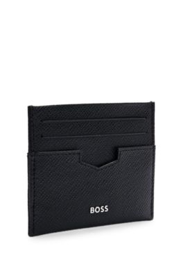 BOSS - Embossed-leather card holder with metal logo lettering