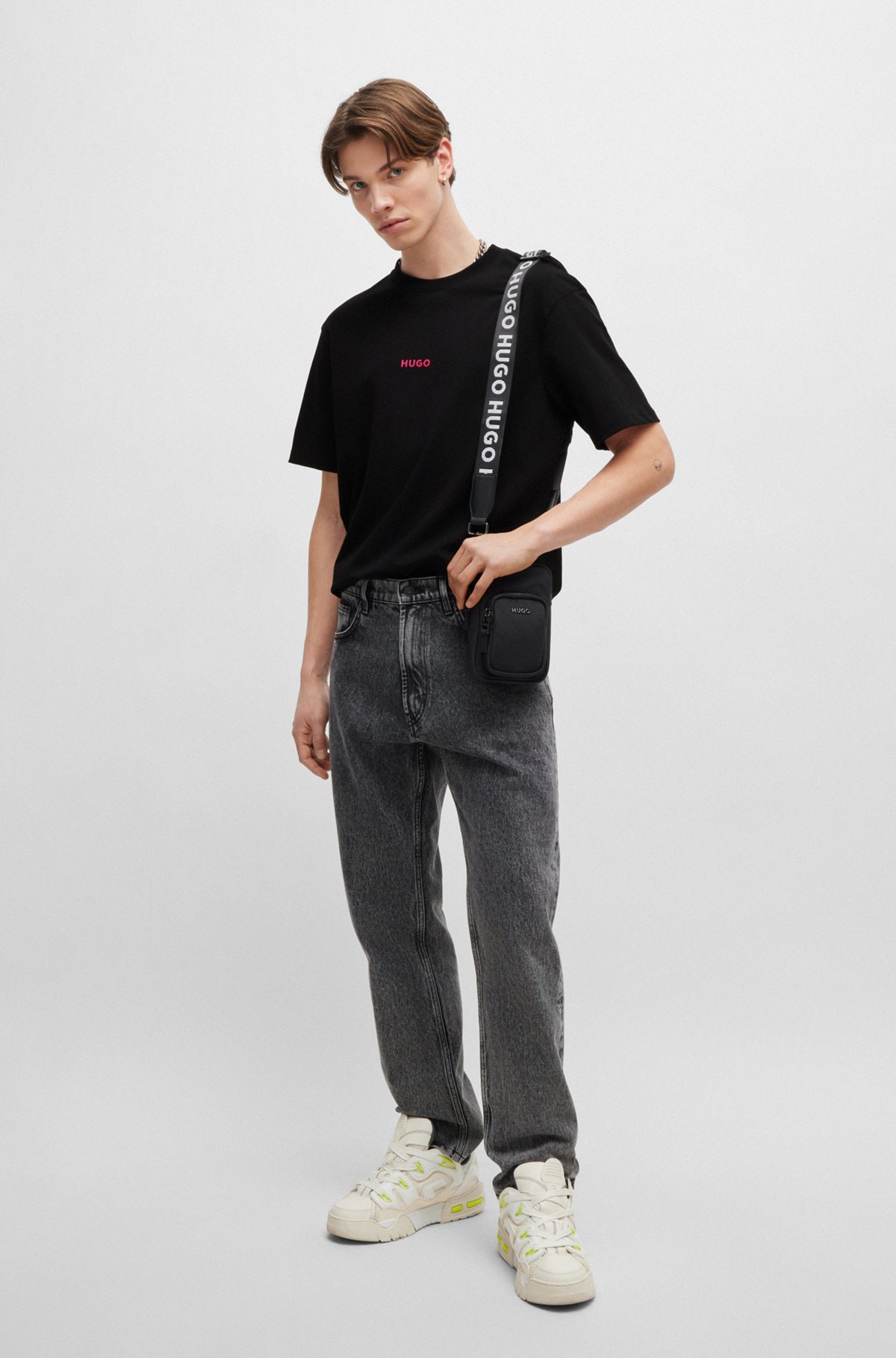 HUGO - Cotton-jersey T-shirt with back artwork print - Black HUGO - Cotton-jersey T-shirt with back artwork print - Black