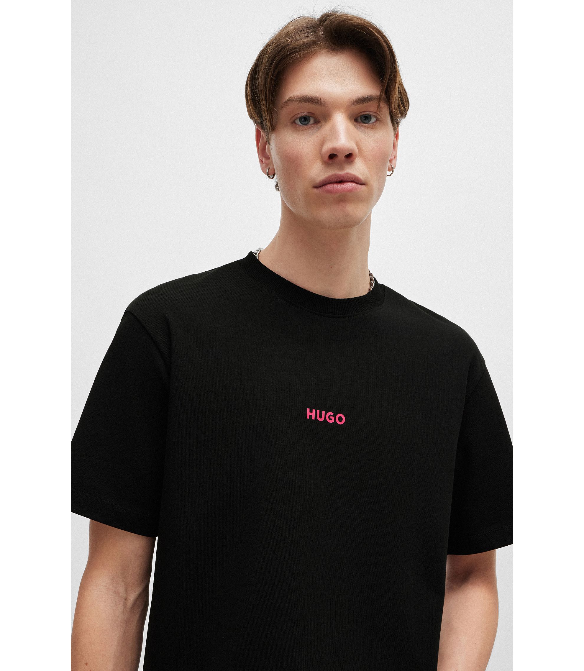 HUGO - Cotton-jersey T-shirt with back artwork print - Black HUGO - Cotton-jersey T-shirt with back artwork print - Black