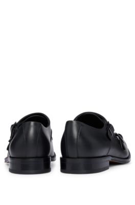 BOSS - Double-monk shoes in smooth leather with metal buckles