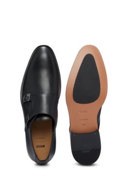 BOSS - Chaussures en cuir lisse à double bride avec boucles en métal