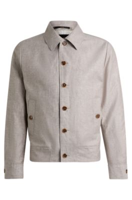 BOSS - Slim-fit jacket in herringbone linen and silk