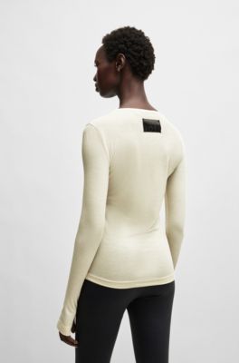 BOSS - Top de manga larga NAOMI x BOSS en punto de canalé - Blanco