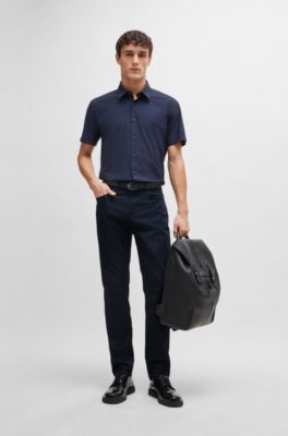 BOSS - Regular-fit jeans in satin stretch denim - Dark Blue