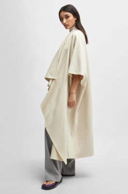 BOSS - NAOMI x BOSS waterfall-front cape coat in virgin wool - White
