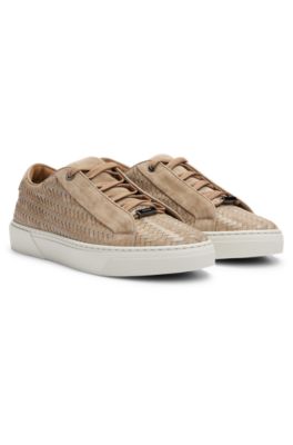 BOSS - Gary Italian-made woven trainers in leather and suede