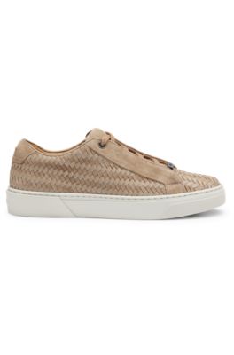 BOSS - Gary Italian-made woven trainers in leather and suede