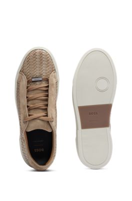 BOSS - Gary Italian-made woven trainers in leather and suede