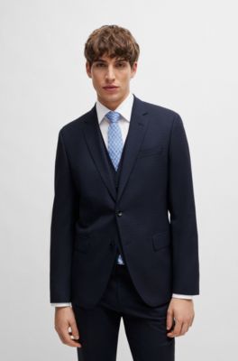 BOSS - Traje slim fit de lana elástica con estampado - Azul oscuro