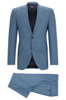 BOSS - Regular-fit suit in micro-patterned virgin wool - Blue