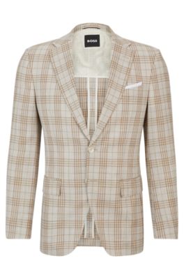 BOSS - Chaqueta slim fit en lana virgen, algodón y lino - Caqui