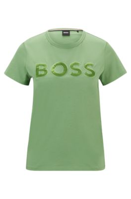 BOSS - Cotton-jersey regular-fit T-shirt with seasonal detailing ...
