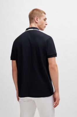 BOSS - Honeycomb-cotton polo shirt with contrast logo - Dark Blue