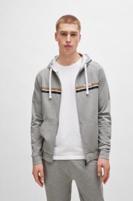 BOSS - Cotton-terry zip-up hoodie with stripes and logo