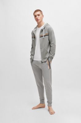 BOSS - Cotton-terry tracksuit bottoms with stripes and logo - Grey