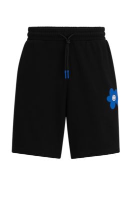 HUGO - Cotton-terry shorts with floral logo artwork