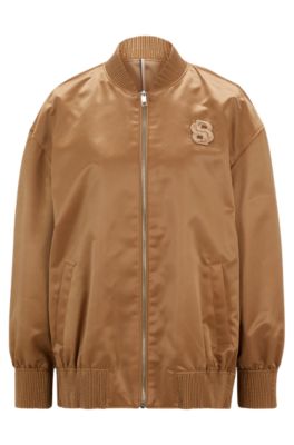 BOSS - Sateen bomber jacket with double monogram embroidery - Beige