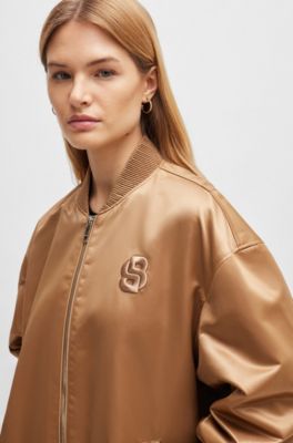 BOSS - Sateen bomber jacket with double monogram embroidery - Beige