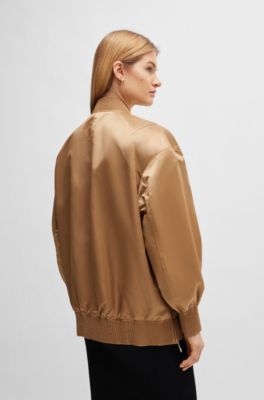 BOSS - Sateen bomber jacket with double monogram embroidery - Beige