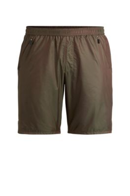 BOSS - Slim-fit shorts in iridescent ripstop with inner shorts - Light Red
