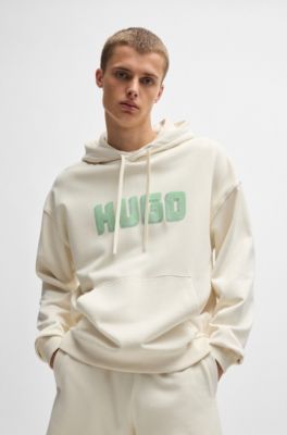 HUGO - Logo-print hoodie in French-terry cotton - White