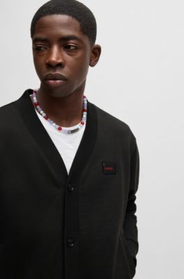 HUGO - Cotton-terry relaxed-fit cardigan with jelly logo - Black