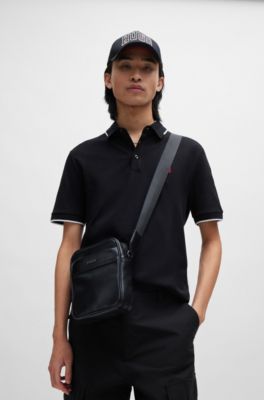 HUGO - Logo-lettering mini reporter bag in perforated faux leather