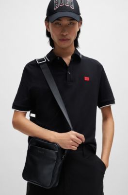 HUGO - Logo-lettering mini reporter bag in perforated faux leather