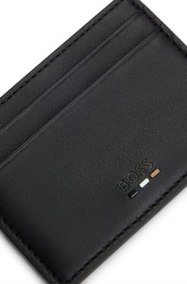 BOSS - Tarjetero de piel sintética con raya característica - Negro