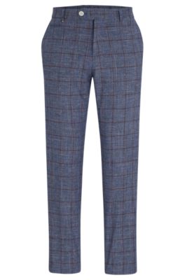 BOSS - Slim-fit trousers in plain-checked serge - Blue