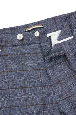 BOSS - Slim-fit trousers in plain-checked serge - Blue