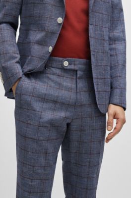 BOSS - Slim-fit trousers in plain-checked serge - Blue