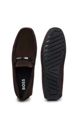 BOSS - Suede moccasins with branded hardware and full lining - Dark Brown