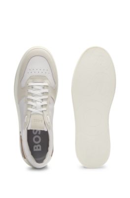 BOSS - Cupsole lace-up trainers in leather and suede
