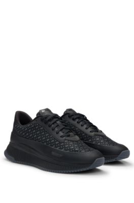 BOSS - Monogram-jacquard trainers with rubberized faux leather - Black