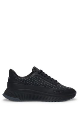 BOSS - Monogram-jacquard trainers with rubberized faux leather - Black