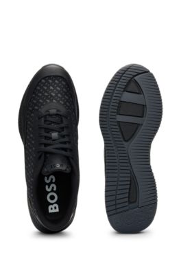 BOSS - Monogram-jacquard trainers with rubberized faux leather - Black