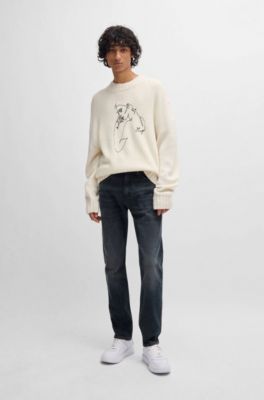 HUGO - Slim-fit jeans in stretch denim with used effects - Dark Grey